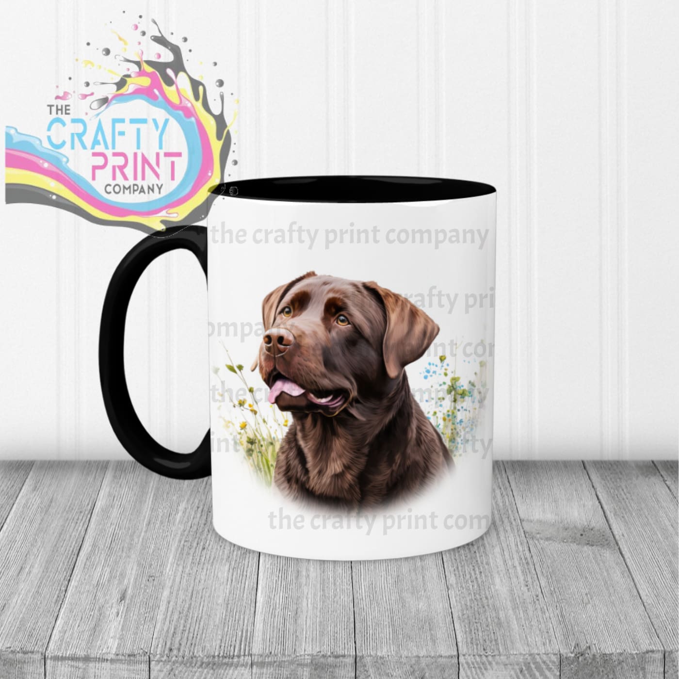 Chocolate Labrador Mug with flowers design – The Crafty Print Company