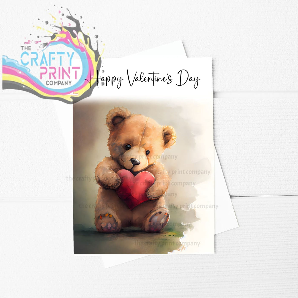 Happy Valentine's Day Teddy Red Heart A5 Card – The Crafty Print Company
